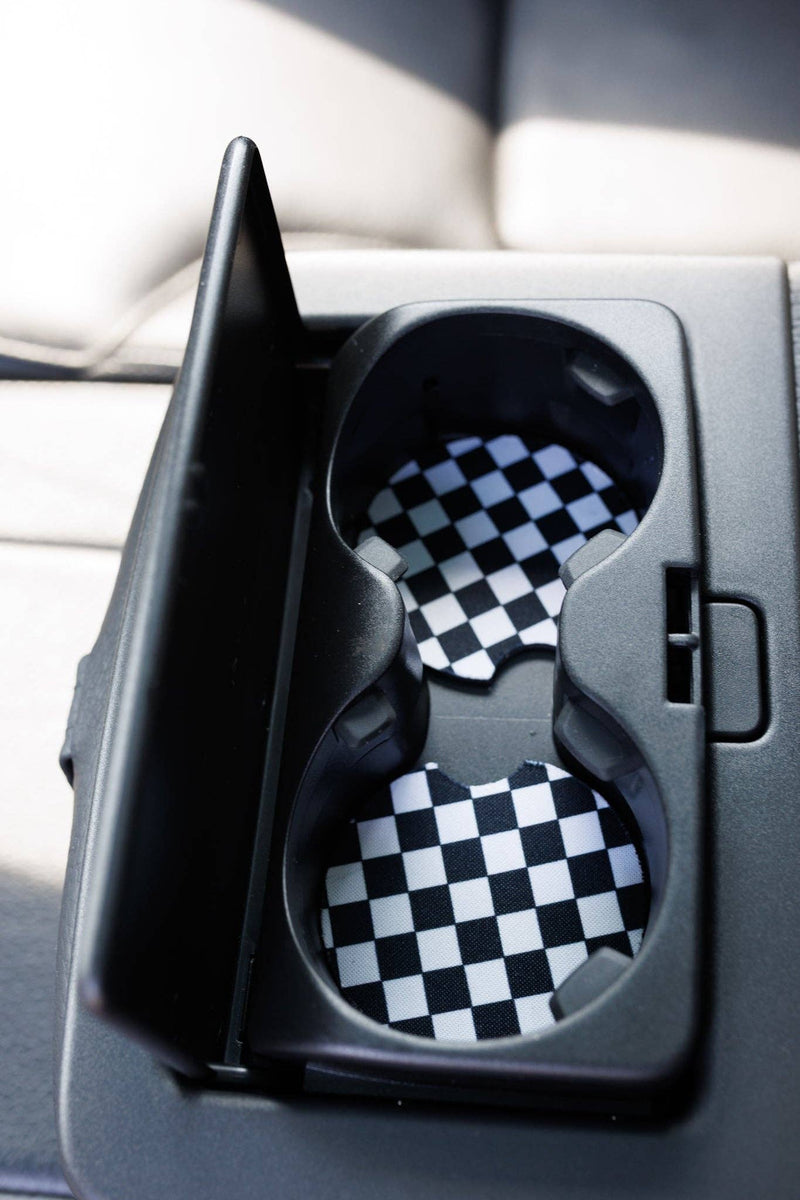 Black & White Checkerboard Car Coasters 2-Pack – Just Enough Glam